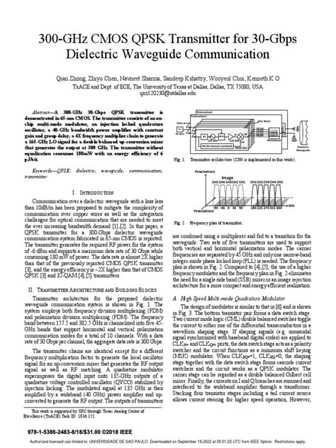 300 Ghz Cmos Qpsk Transmitter For 30 Gbps Dielectric Waveguide Communication Pdf Amplifier