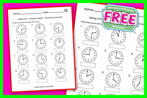 Telling Time Analog To Digital 30 Minute Increments Math Review
