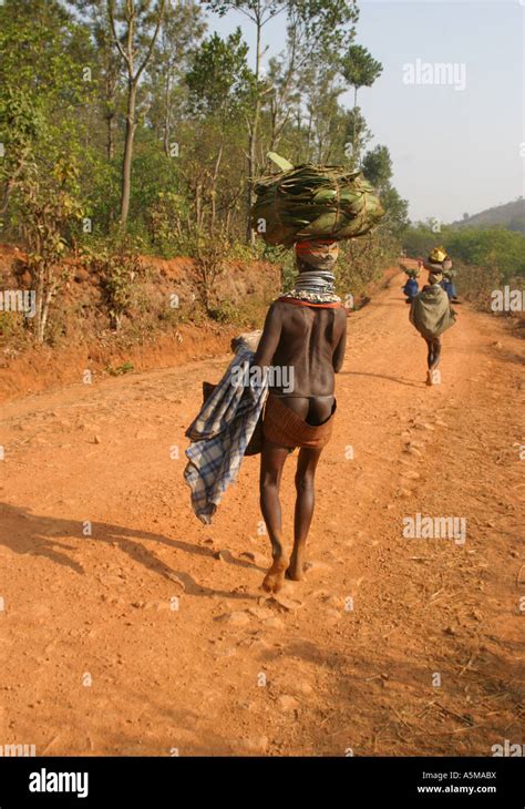 Near Naked Primitive Bondo Bonda Tribal Woman Powerwalking Kms To Weekly Market In Orissa
