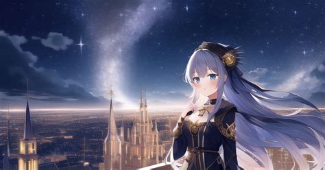 蓝发 着华贵礼服的蓝发少女在塔楼上望向远处的灯火 由甲 王のイラスト Pixiv