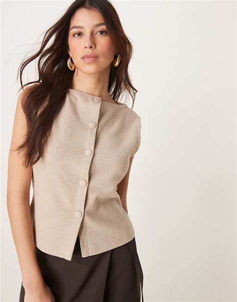 Asos Design Brushed Waistcoat In Cream Asos