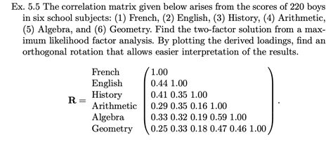 Solved Ex 55 The Correlation Matrix Given Below Arises
