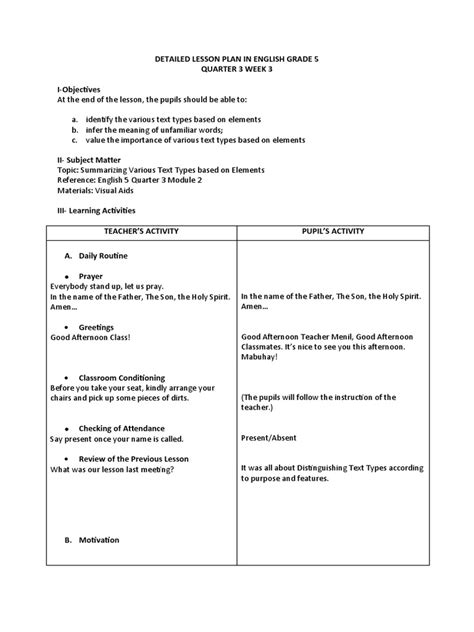 Detailed Lesson Plan In English Grade 5 Q3 W3 Melc Based Pdf Plot
