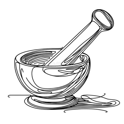 A Sketch Of A Mortar And Pestle Used For Grinding Spices Stock Image