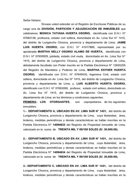 Minuta De Division De Particion Pdf Propiedad Condominio