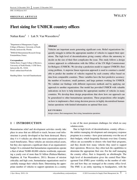 Pdf Fleet Sizing For Unhcr Country Offices