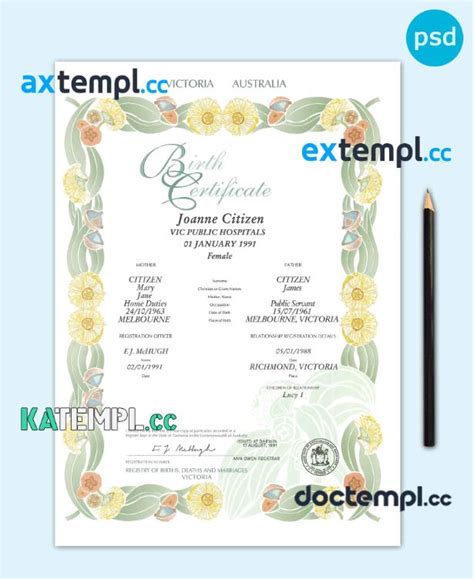 Sample Australia Victoria State Decorative Commemorative Birth