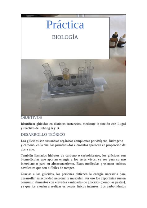 PrÁctica BiologÍa Sobre Los GlÚcidos Docsity