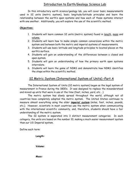 Introduction To Earth Science Lab