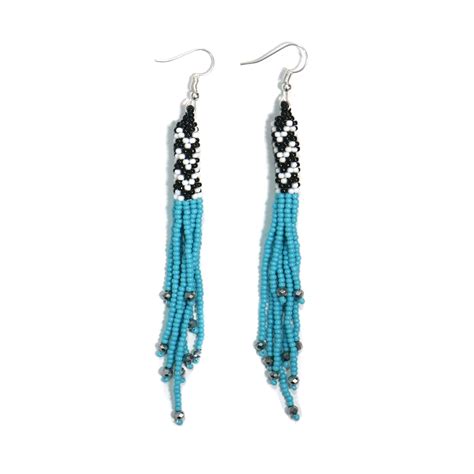 Native American Style Beaded Fringe Earrings Capri Blue Buybeaded