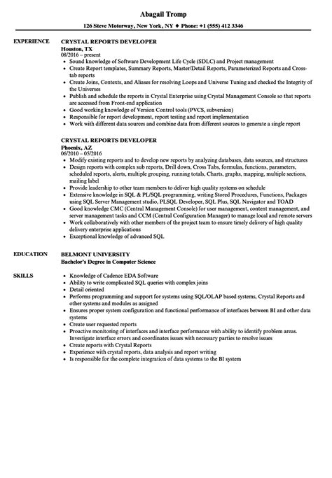 Crystal Reports Developer Resume Samples Velvet Jobs