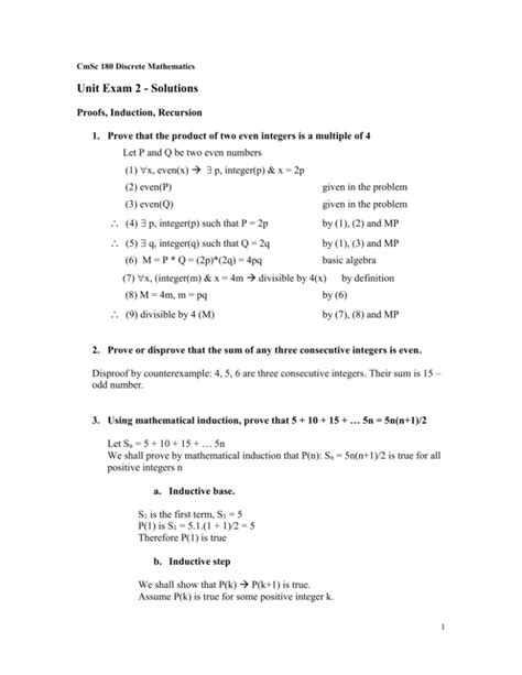 Discrete Math Exam Solutions Proofs Induction Recursion