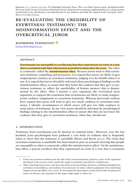 Re Evaluating The Credibility Of Eyewitness Testimony The