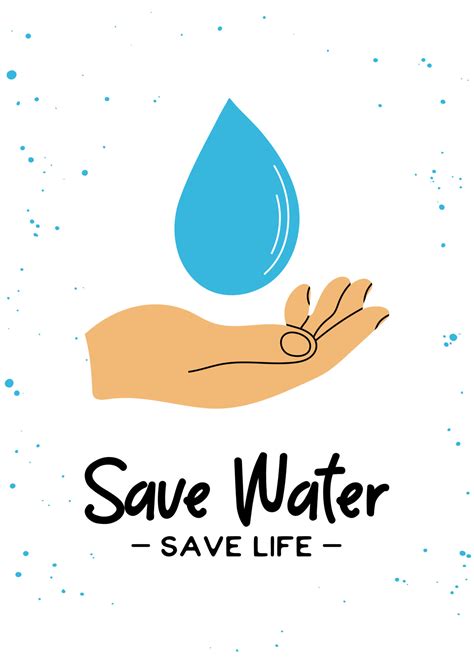 Human Hand Holding Water Drop Clipart In Flat Line Modern Style With Phrase Save Water Save Life