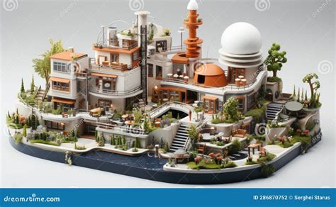 A Miniature Model Of A Futuristic City With A Tower Generative Ai