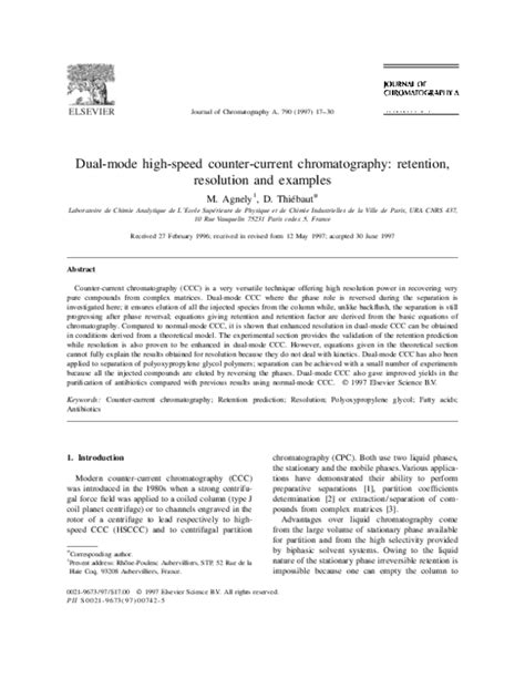 Pdf Dual Mode High Speed Counter Current Chromatography Retention Resolution And Examples