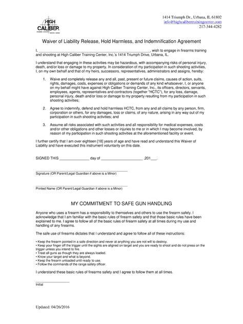 Fillable Online Liability Waiver And Indemnification Agreement Fax