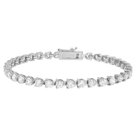 Three Prong Set Round Cut Diamond Tennis Bracelet 14k White Gold 7