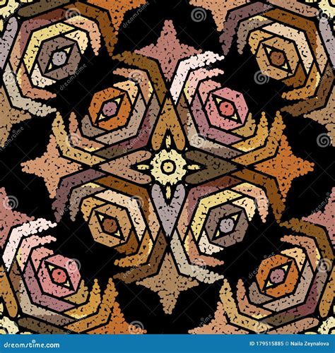 Textured Grunge Damask Vector Seamless Pattern Stippled Ornamental Colorful Background Striped