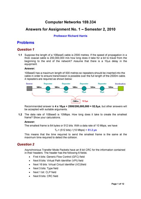 Answers Computer Networks 159334 Assignment 1 2010 Computer Networks 159 Answers For