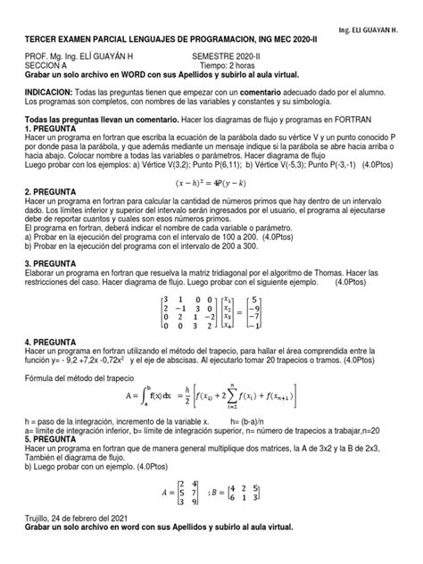 Lenguajes De Programacion 3er Examen Parcial 2020 Ii Pdf