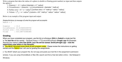 Solved Write A C Program That Takes The Radius Of A Chegg