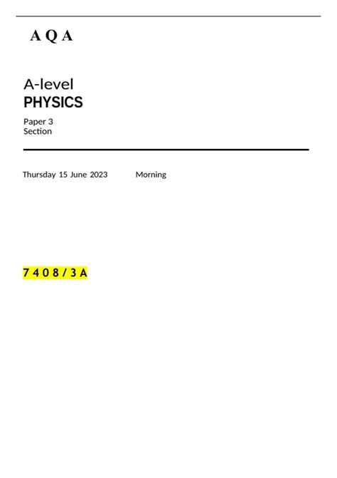 Aqa A Level Physics Paper 3a Qp And Mark Scheme Stuvia Us