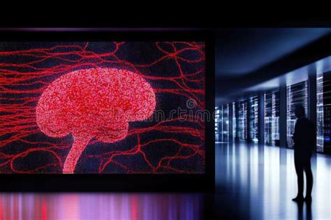 Silhouette Of Man Viewing Digital Brain Display In Futuristic