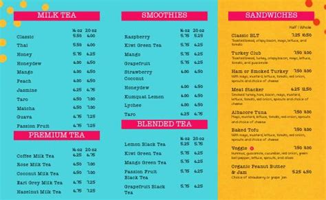 Bright Boba Tea Takeout Menu Template By Musthavemenus