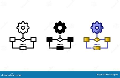 Algorithm Icons Represented By Gear And Flowcharts Cartoon Vector