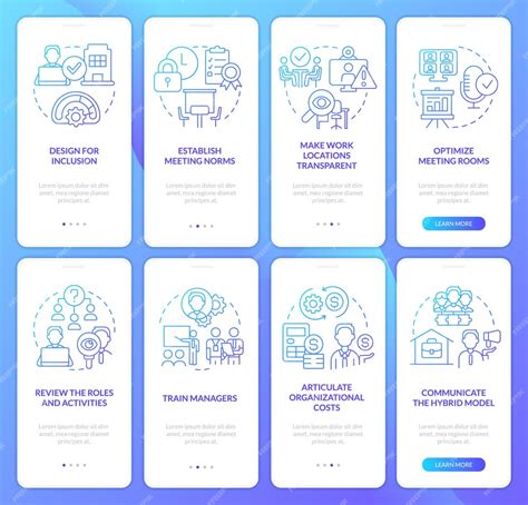 Premium Vector Hybrid Workplace Blue Gradient Onboarding Mobile App Screen Set