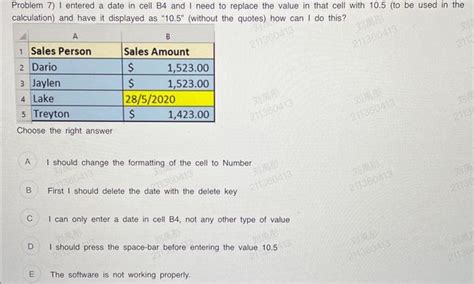 Solved Problem 7 I Entered A Date In Cell B4 And I Need To