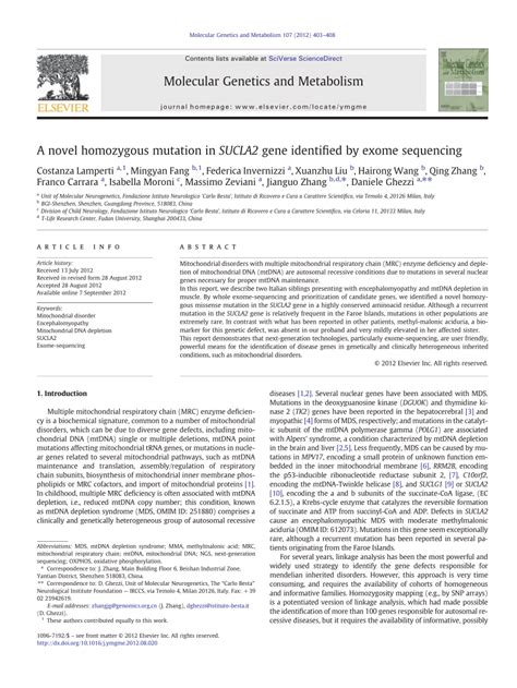 Pdf A Novel Homozygous Mutation In Sucla2 Gene Identified By Exome