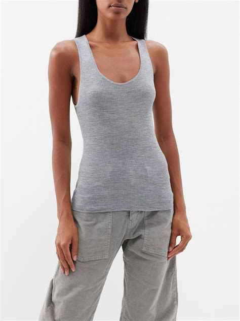 Nili Lotan Becky Fine Ribbed Silk Vest Mid Grey Editorialist