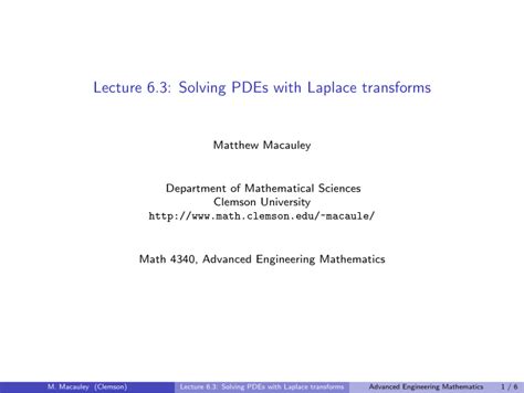 Ppt Lecture 63 Solving Pdes With Laplace Transforms Matthew