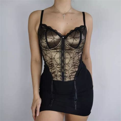 Splendour Corset Basque Top 36d Suspenders Gold Black Goth Lingerie