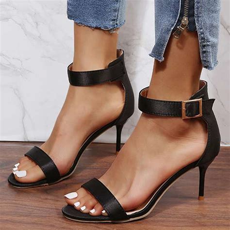 Satin Peep Toe Sandals Stiletto Heel Party And Evening Shoes With Buckle