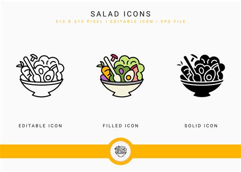 Salad Icons Set Vector Illustration With Solid Icon Line Style Healthy