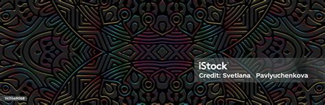 배너 커버 디자인 검은 배경에 민족 반짝이는 판타지 3d 패턴 빈티지 기하학적 아르 데코 스타일을 양각 부족 장식품 웹 사이트를