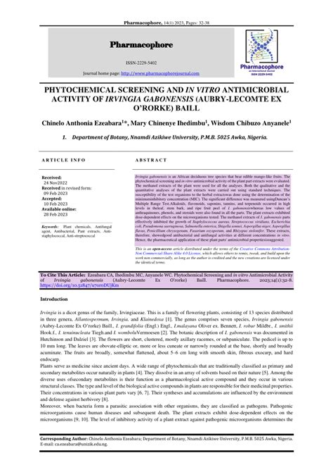Pdf Phytochemical Screening And In Vitro Antimicrobial Activity Of