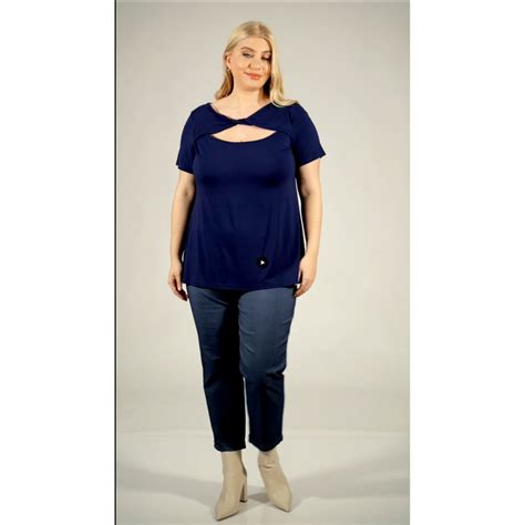 Pretty Jusy Παντελόνι με τσέπες και ρεβέρ τζιν μεγαλα μεγεθη