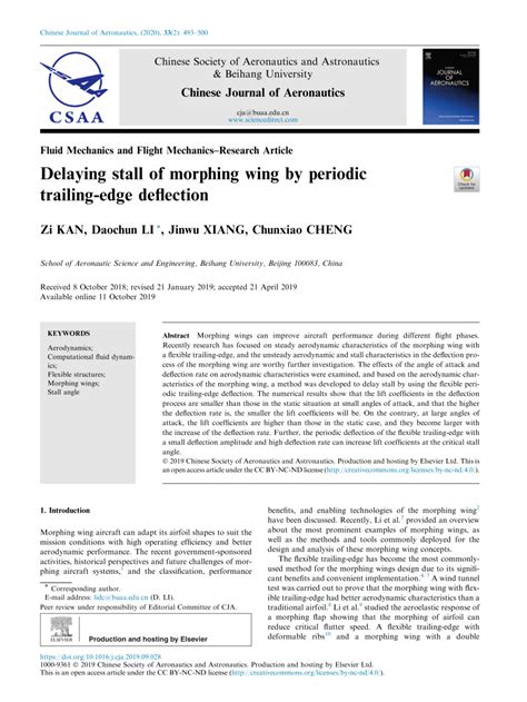 Pdf Delaying Stall Of Morphing Wing By Periodic Trailing Edge Deflection