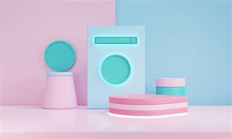 3d 렌더링 연단과 추상적인 배경이 있는 최소 장면 기하학적 모양의 파스텔 색상 0명에 대한 스톡 사진 및 기타 이미지 0명