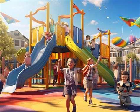 Um playground cheio de risadas e alegria onde as crianças se envolvem