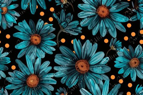 Vibrant Cyan Daisies Seamless Pattern Graphic By Sun Sublimation
