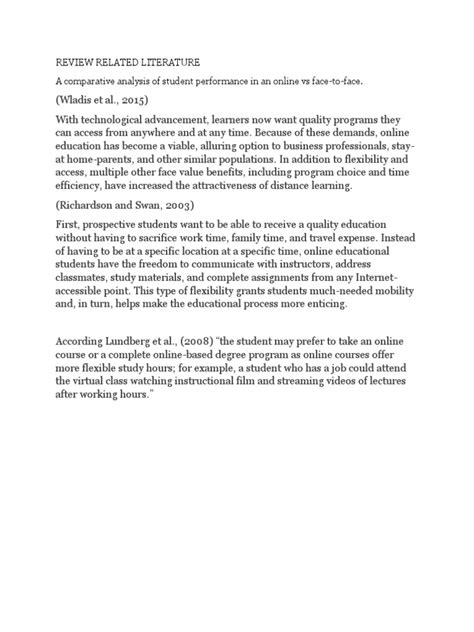 Review Related Literature A Comparative Analysis of Student Performance in An Online Vs Face-To ...