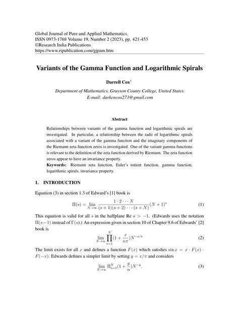 Pdf Variants Of The Gamma Function And Logarithmic Spirals