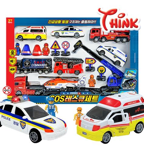 뉴 Sos레스큐세트경찰차 구급차 헬리콥터 소방차 피규어 구조대 티몬