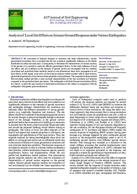 Pdf Analysis Of Local Site Effects On Seismic Ground Response Under Various Earthquakes