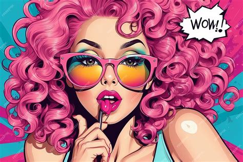 Premium Photo Wow Pop Art Face Sexy Surprised Woman With Pink Curly